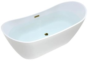 BPS-koupelny Volně stojící akrylátová vana HYD-RIC513B 160x75 bílá, odtokový komplet zlatý