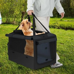 Costway Skládací box na psa se 2 otvory, oknem a síťovaným košíkem box