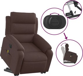 Elektrické zvedací masážní polohovací křeslo tmavě hnědé textil 3205021