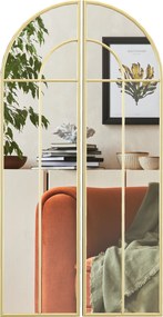 HOMCOM Dekorativní Zrcadlo na Zeď 2 Kusy 30x120 cm Okno se Zakřiveným Designem a Kovovým Rámem pro Obývací Pokoj, Ložnici a Vstup Gold