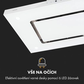 Klarstein Valeria, digestoř, 90 cm, ostrůvková, 650 m³/h, dotykový panel, LED, sklo, nerezová ocel, bílá