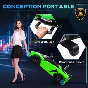HOMCOM Dětské elektrické auto, Lamborghini Aventador SVJ, 12V s křídly, LED dálkovým ovládáním, hudbou, USB, rychlostí 3-5 km/h, zelené