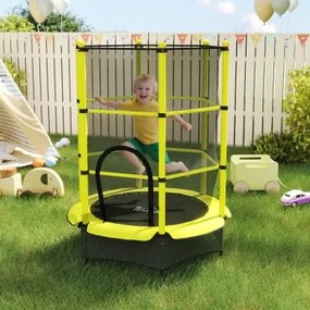HOMCOM dětský trampolína Ø140 cm pro děti 3-10 let s bezpečnostní sítí, nosnost 50 kg, do interiéru i exteriéru, žlutá