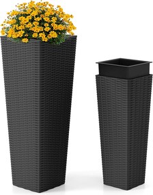Costway 2 květináč s vnitřním květináčem 82 cm / 60 cm vysoké ratanové květináče