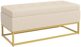 HOMCOM Lavice s úložným prostorem Čalouněná lavice s výklopným víkem v béžovém sametovém vzhledu Lavice s ocelovými nohami 110x44x49 cm do předsíně o…