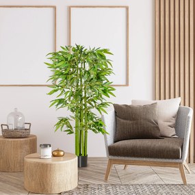 HOMCOM Umělá Bambu 160 cm Velká Umělá Rostlina, Umělý Bambus, Plastové Umělé Rostliny v Květináči, Napodobenina Rostliny pro Obývací Pokoj, Ložnici, …