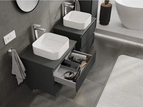 Mexen Rivel, koupelnová skříňka 60 cm s pracovní deskou, 2 zásuvky, drážkovaná, grafitová matná, 91A20-06047-2-BFFC66