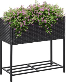 Vyvýšený záhon Outsunny z polyratanu s nožičkami a policí, 70 x 30 x 72 cm, hnědý pro zahradu balkon terasu | Aosom.de