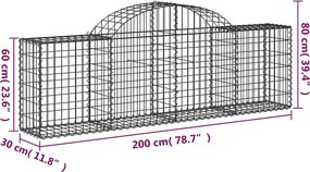 Klenutý gabionový koš 200 x 30 x 60/80 cm pozinkované železo 153483