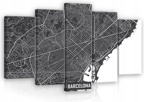 Obraz 100x60 Barcelona mapa města černobílá grafika moderní výzdoba