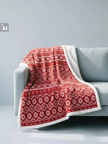 Sinsay - Vánoční deka se skandinávským vzorem a beránkem - sytě růžová