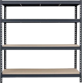 Kovový regál BULLRACK RIVET PRO 200x200x60 DTD dřevotříska 4 úrovně antracitová šedá