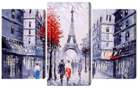 Vícedílný obraz Pohled Na Pařížskou Ulici Jako Namalovanou Nedostatek Nedostatek Přírodní plátno 150x100