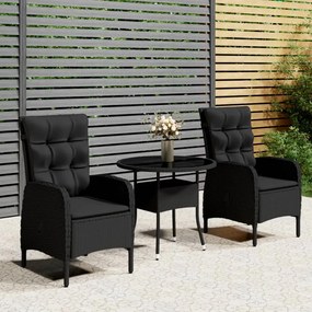 3dílný zahradní bistro set polyratan černý 3058548