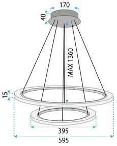 Toolight Toolight, LED závěsné osvětlení 60cm, 38W, 3500lm + dálkové ovládání, LHJ045-CP2, broušená ocel, OSW-50050
