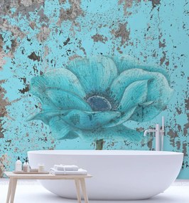 Gario Fototapeta Tyrkysová květina na zdi Materiál: Vliesová, Rozměry: 100 x 100 cm