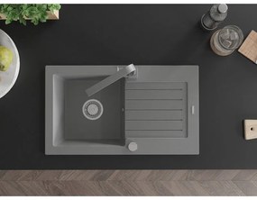 Mexen Pablo, granitový dřez 752x436x161 mm, 1-komorový a šedá baterie Rita, šedá, 6510-71-670300-71