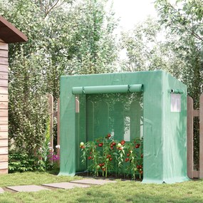 Skleník Outsunny, 200 x 76 x 168 cm, fóliový skleník s rolovacími dveřmi, skleník, domek na rajčata s bočním oknem, PE síťová fólie, zimní skleník pr…