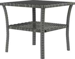 Outsunny Čtvercový Zahradní Stůl z Umělého Rattanu 50x50x45 cm s Skleněnou Deskou a Pozinkovaným Ocelovým Rámem, Nosnost 30 kg pro Terasu a Patio Šedý