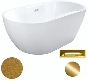 Besco Akrylátová volně stojící vana Navia Glam Z 140x75 (150x80, 160x80) Barva: Bílá/zlatá, Rozměry (cm): 150x80, Typ a barva výpustě: Click-Clack s přepadem, zlatá