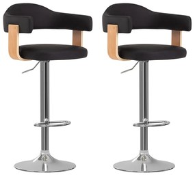 Barové stoličky 2 ks černé ohýbané dřevo a umělá kůže