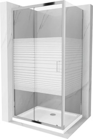 Mexen Apia posuvný sprchový kout 140 x 70 cm, 5mm sklo, chromový profil-čiré sklo/pásy + slim sprchová vanička 5cm, 840-140-070-01-20-4010