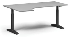 Výškově nastavitelný stůl OBOL, elektrický, 675-1325 mm, rohový levý, deska 1800x1200 mm, černá zaoblená podnož, šedá