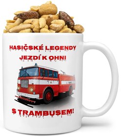 Hrnek Hasičské legendy – Trambus (Náplň hrníčku: Směs slaných oříšků)