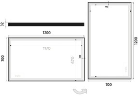 Nimco Černé LED zrcadlo 1200x700 - ZPC 13006-90