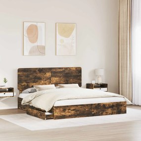 Postel s úložným prostorem se zásuvkou Kouřový dub 180 x 200 cm 3412662
