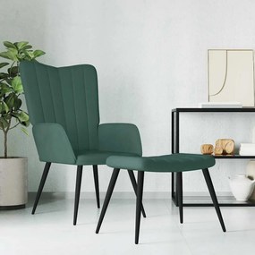 Relaxační křeslo se stoličkou tmavě zelené samet 327690
