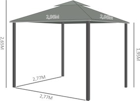 Outsunny Zahradní pavilon Outsunny, 2,96 x 2,96 m, s dvojitou střechou, 4 boční panely moskytiéra, párty stan hliníkový polyester | Aosom