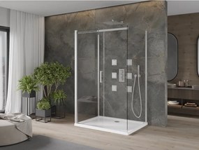 Mexen Omega-3S sprchová kabina 3-stěnná, posuvná 120x80 cm, transparentní, chrom + vanička Flat