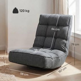 HOMCOM skládací podlahové křeslo, otočné čtecí křeslo 360° s 5stupňově nastavitelným opěradlem 58x107x79 cm, šedé