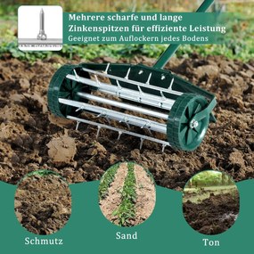 Costway Provzdušňovač trávníku válec na trávník s rukojetí a 3 cm hřebíky