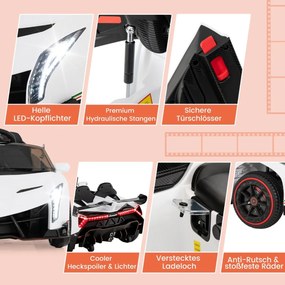 Costway Dětské elektrické auto Lamborghini s dálkovým ovládáním a LED – bílý
