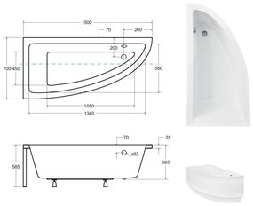 BESCO Asymetrická vana FONDI Nožičky k vaně - S nožičkami, Rozměr vany - 140 × 70 cm, Způsob provedení - Pravé - OLVFON14P+OLVPINOZ