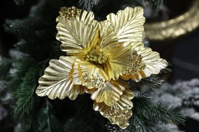 Zlatá lesklá vánoční růže 24cm