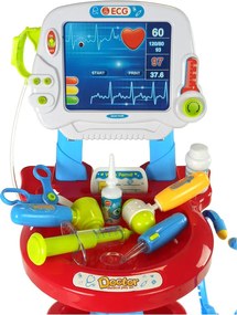 LEAN Toys Lékařská souprava na vozíku – dětský lékařský stolek „Doktor EKG“, 17 dílů