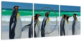 Obraz - Skupina královských Tučňáků (s hodinami) (90x30 cm)