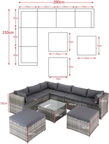 Deuba Zahradní ratanový set XXL - šedá/antracit podušky