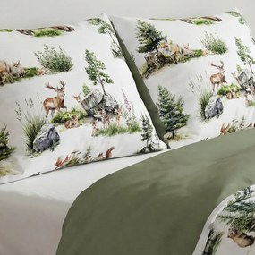 Perkálové bavlněné povlečení Zvířátka v divočině lesní zelené - duo Velikost: 140 x 200 + 70 x 90