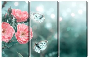 Vícedílný obraz Jemné Květiny A 3D Motýli Nedostatek Nedostatek Přírodní plátno 120x80