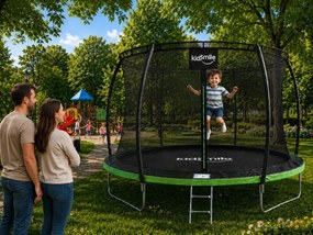 TRENDIE Trampolína s vnitřní sítí 312 cm zelená + žebřík