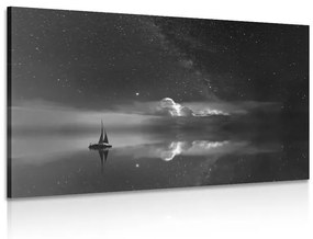 Obraz loďka na moři v černobílém provedení