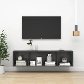 Nástěnná TV skříňka šedá vysoký lesk 37x37x142,5 cm dřevotříska - Default Title