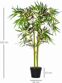 Umělý bambusový strom Outsunny, umělá rostlina, výška 1,2 m, 552 realistických hustých listů, květináč včetně černý se zeleným mechem