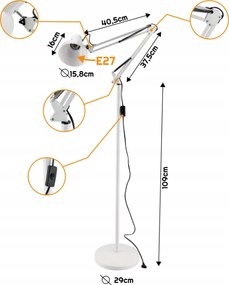 BERGE LED stojací lampa 1xE27 185cm bílá