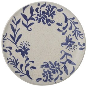 Bloomingville Keramický talíř Petunia Blue 24 cm, modrá barva, krémová barva, keramika