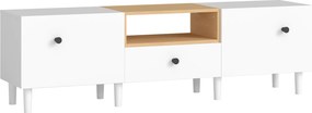 HOMCOM TV nábytek až do 177,8 cm s 2 sklápěcími dvířky, zásuvkou a otevřenou přihrádkou, dřevo, 150x35x45 cm, bílá a dřevěný vzhled